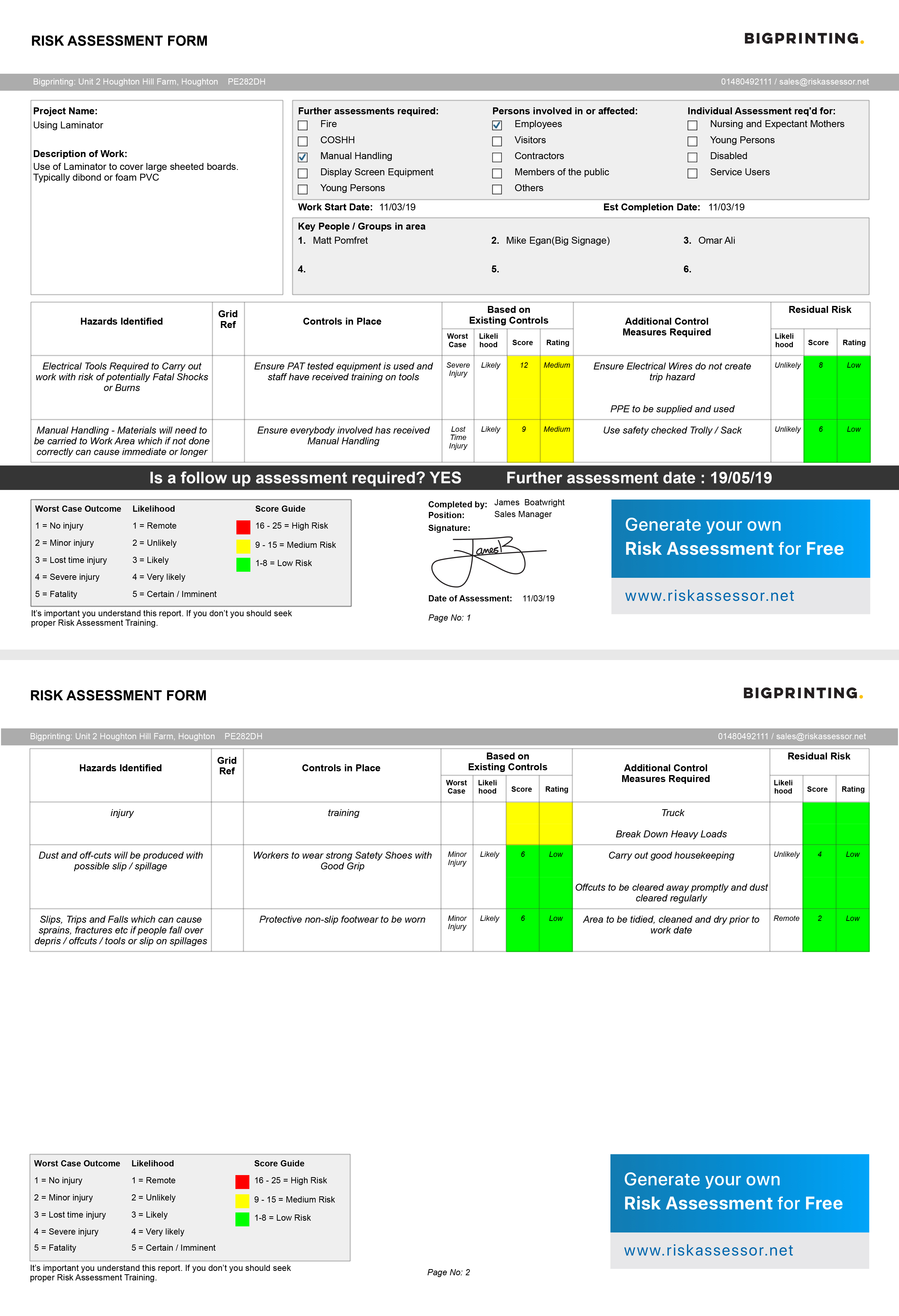 Risk Assessment Template Risk Assessment Template